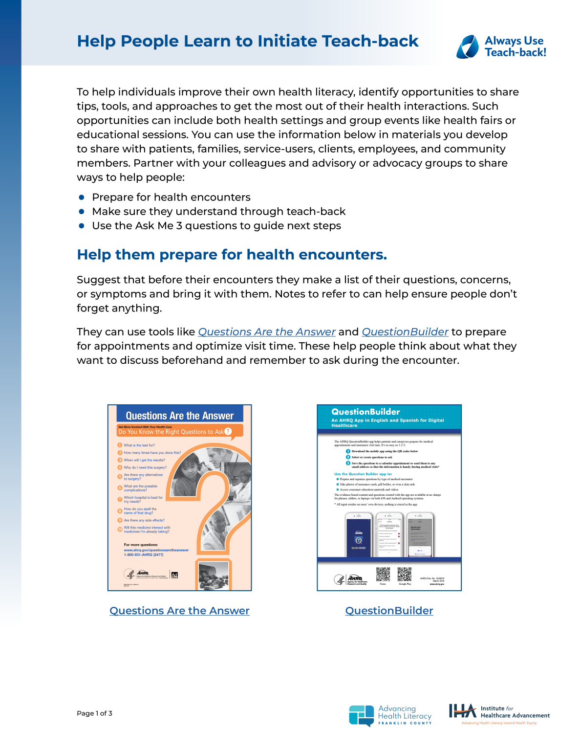 Learn What to Use Teach-back For – AUTB! Toolkit